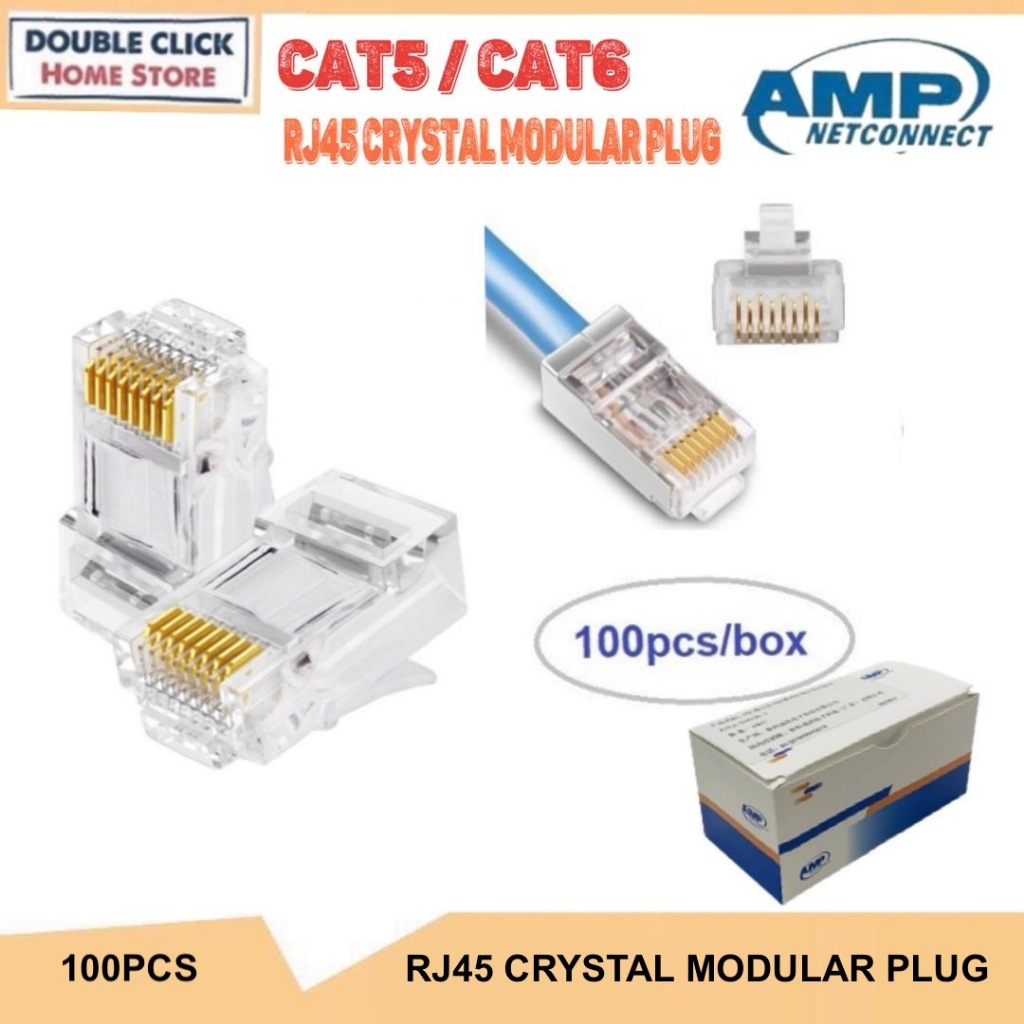 (100Pcs) AMP Tyco RJ45 CAT6 8P8C Modular Plug Network Connector - 1 Box | Shopee Malaysia