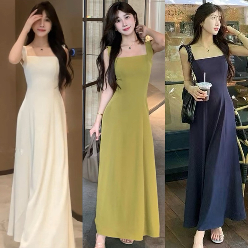 French Style Women Dress Elegant Plain Dinner Maxi Dress | Shopee Malaysia
