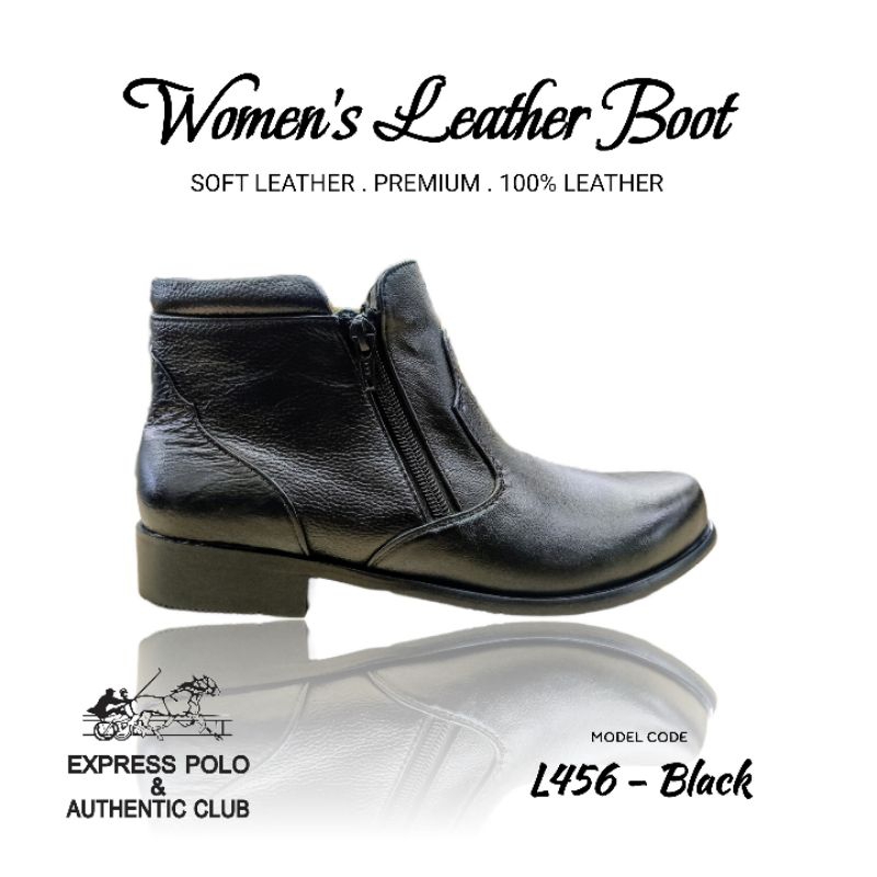 Women's Genuine Leather Boot 1 inchi Heel Kasut Potong Wanita [ Black ...