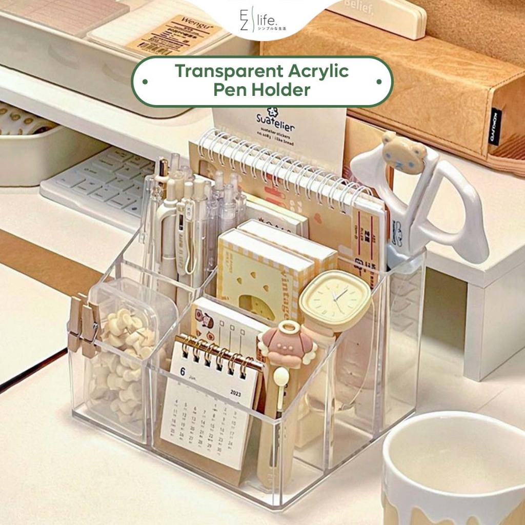 EzLife Transparent Pen Holder ins Desktop Stationery Storage Box ...