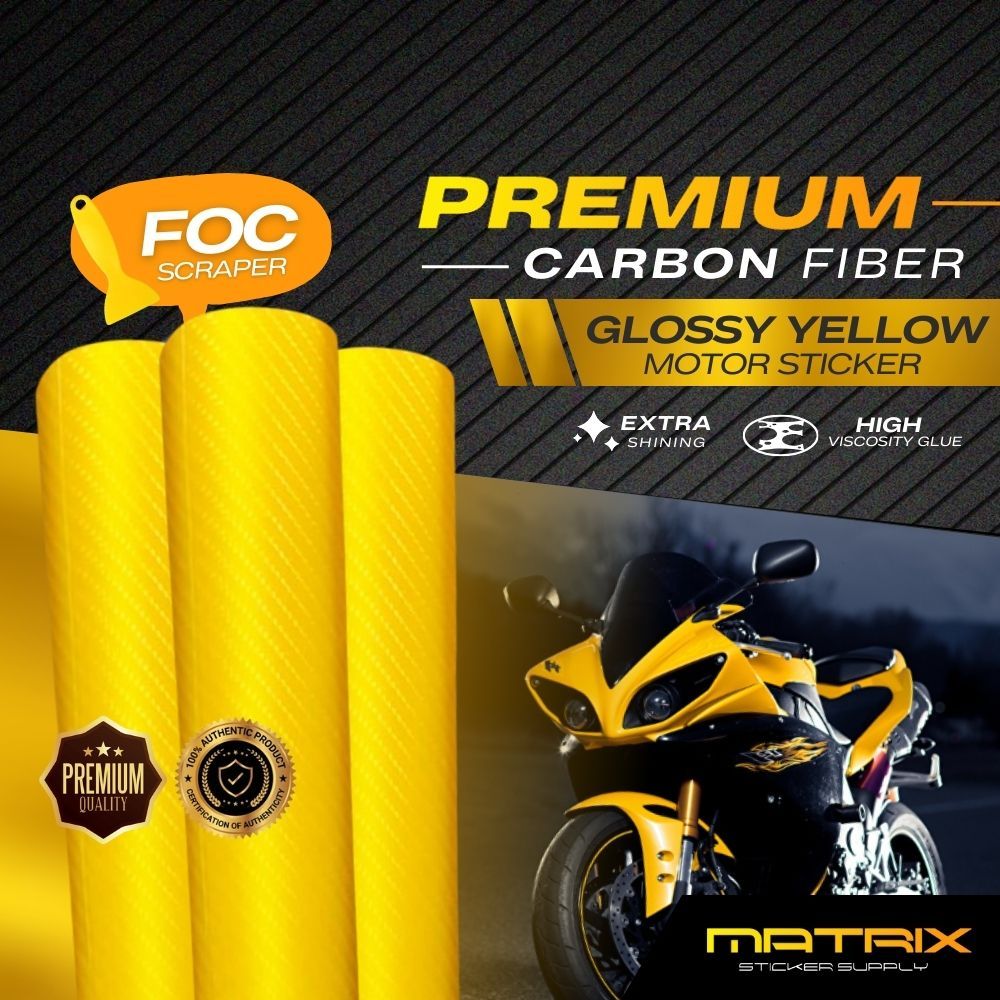 CARBON FIBER STICKER YELLOW GLOSS(152CM-90CM)motor stiker karbon ...