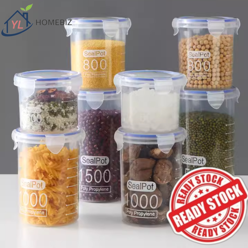 S/M/L/XL Size Transparent Plastic Sealed Food Storage Pots Kitchen ...