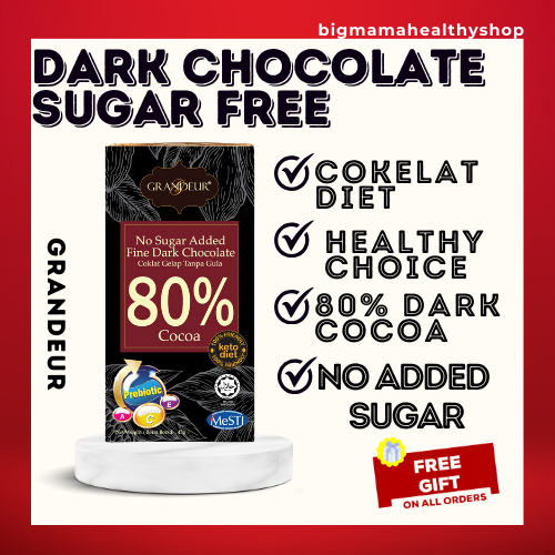 GRANDEUR 80% Cocoa No Sugar Added Keto Friendly Dark Chocolate Bar 45g ...