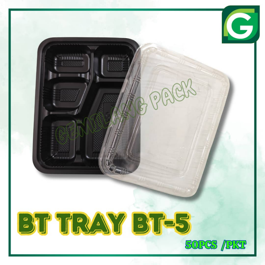 BT-5 PLASTIC TRAY + CLEAR LID / Bekas Tapau BT-5 [50pcs] 5 compartment ...