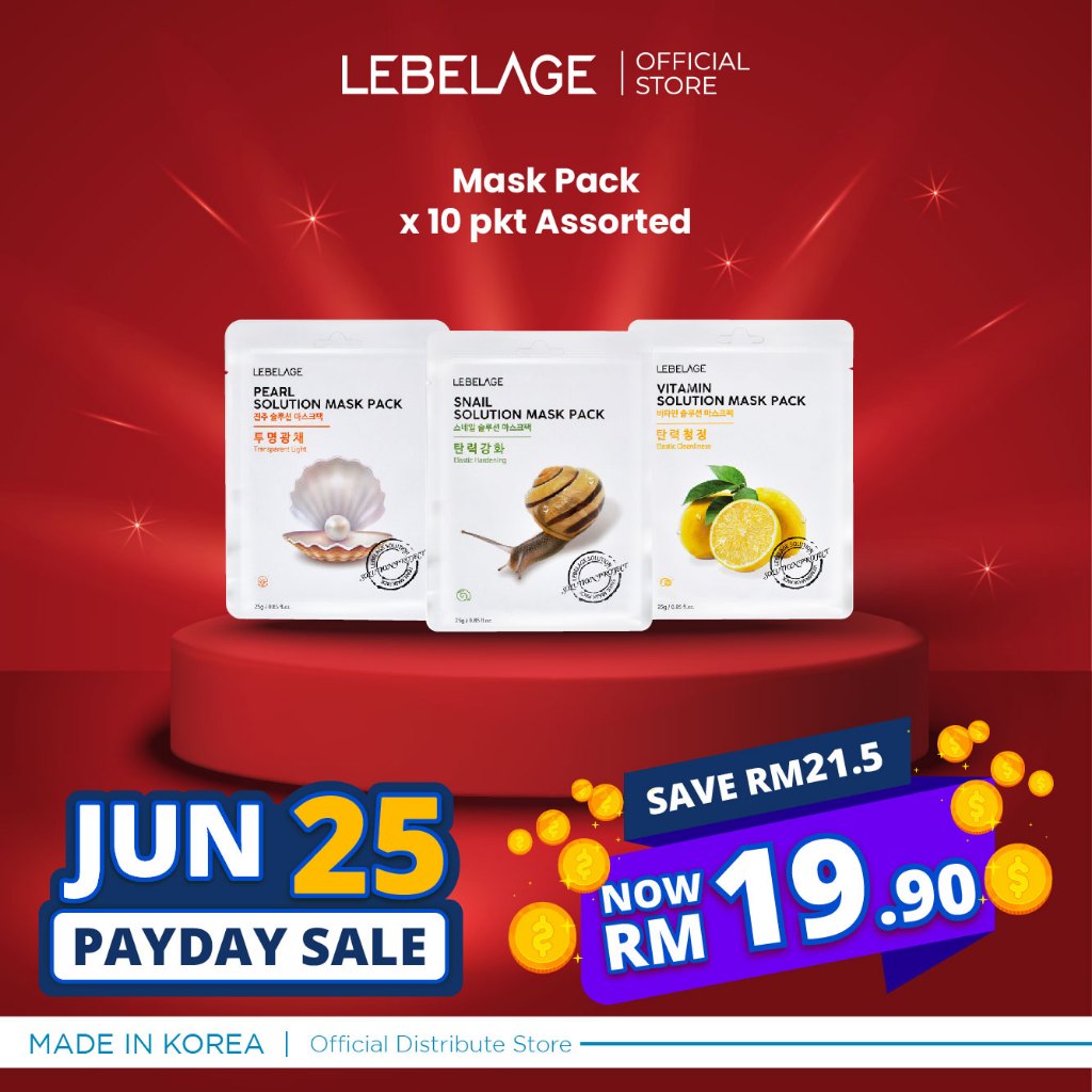 LEBELAGE Solution Face Mask - Pearl/Snail/Vitamin (1 Box/10 Sheets ...
