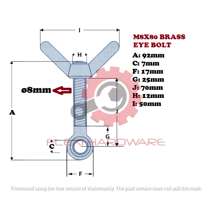 M8 / M10 Brass Eye Bolt Brass Fish Eye Screw Bolt with Wing Nut Dog ...