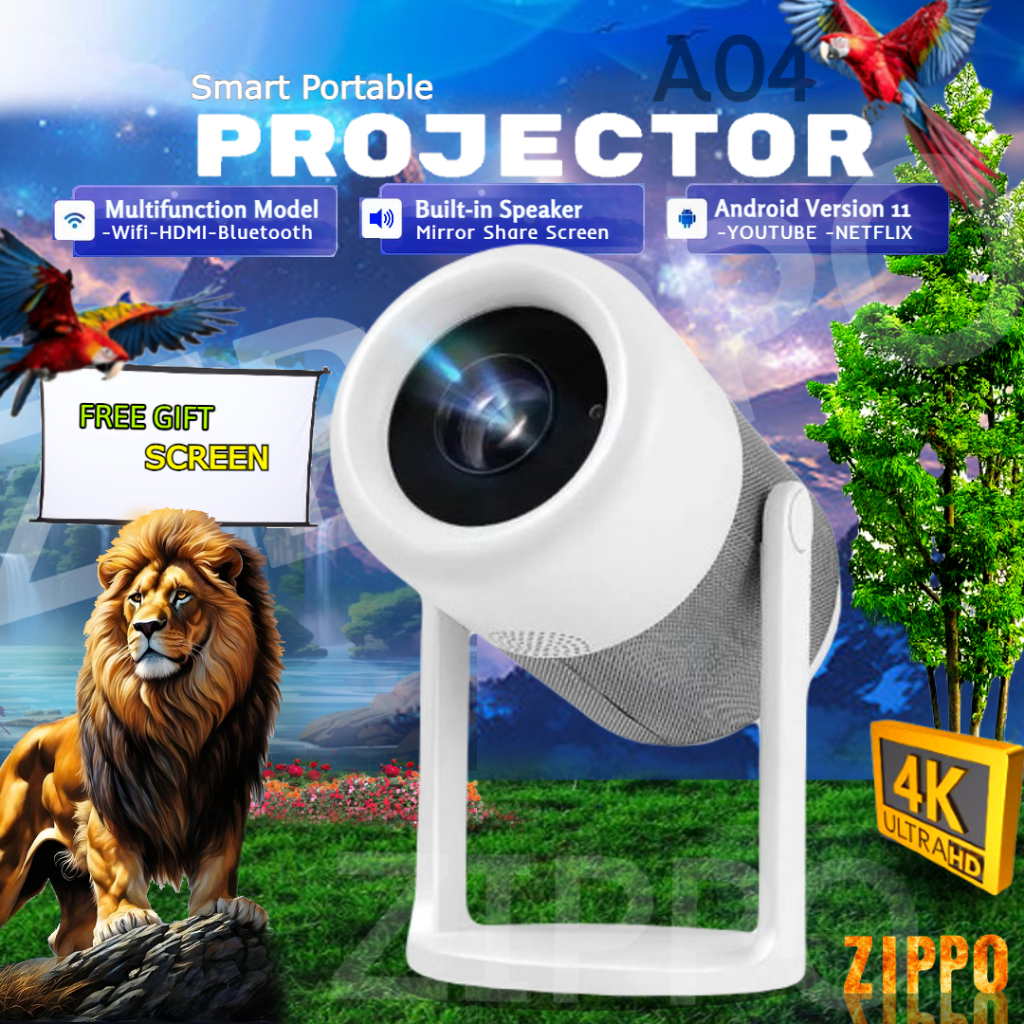 ZIPPO 4K Android Smart Portable Projector A04 ‖ HDMI Bluetooth WIFI ‖ 2 ...
