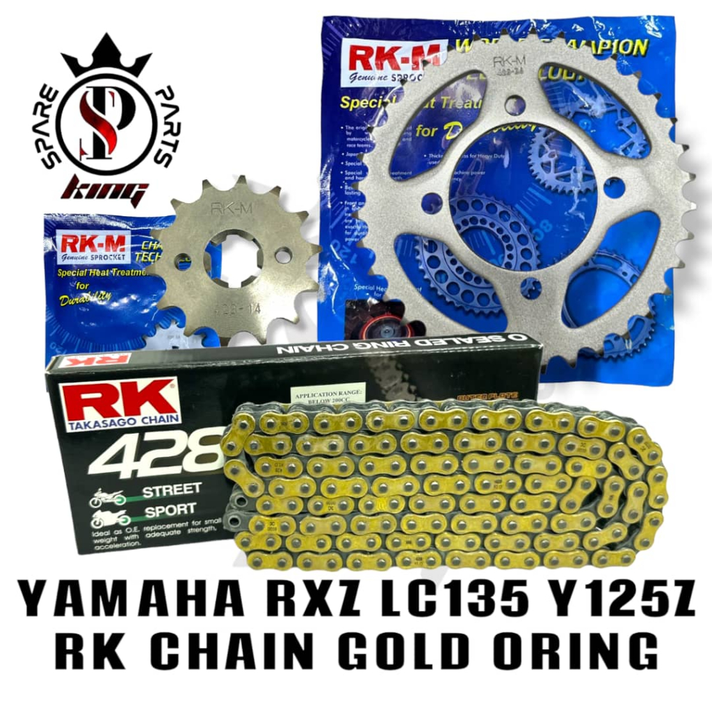 ORIGINAL RKM SPROCKET SET WITH RK CHAIN 428 LC135 RXZ Y125Z Y110 Y100 SRL RANTAI 428 RK RKM ...