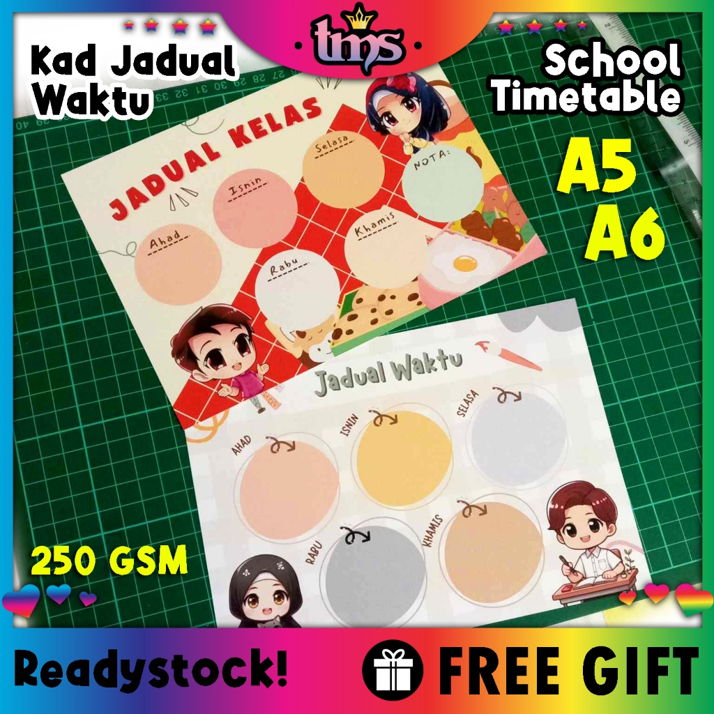 READYSTOCK 💖 Kad Jadual Waktu Kelas School Timetable Corak Comel Saiz ...