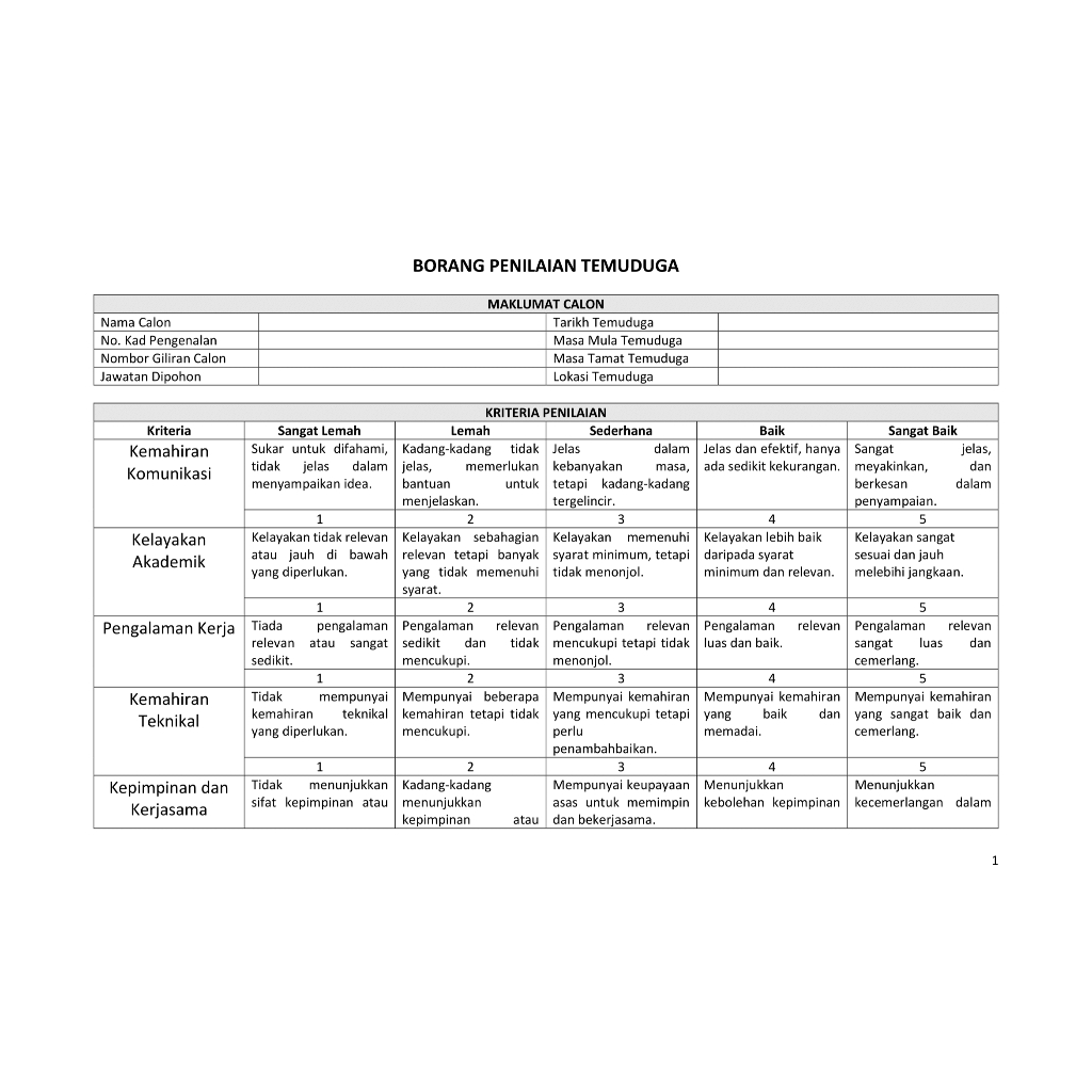 template borang penilaian temuduga softcopy dokumen dalam microsoft ...
