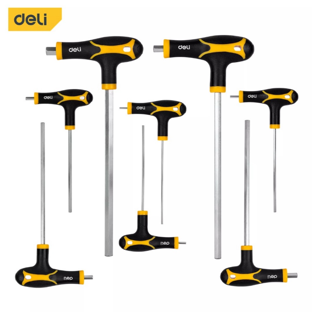 DELI 8 Pcs Hex Key Set T-Type Flat End CR-V DL233108 Allen Key With T ...