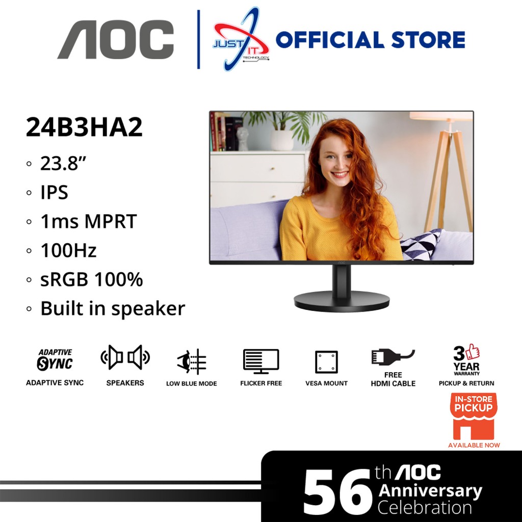 AOC 24B3HA2 23.8" MONITOR (23.8" IPS FHD / 1MS / 100Hz / ADAPTIVE-SYNC ...