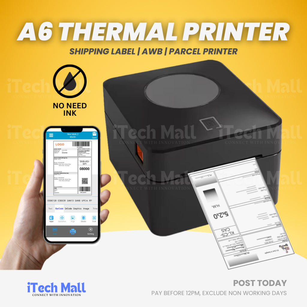 A6 Thermal Printer Waybill Airwaybill Bluetooth AWB Mesin Shipping ...