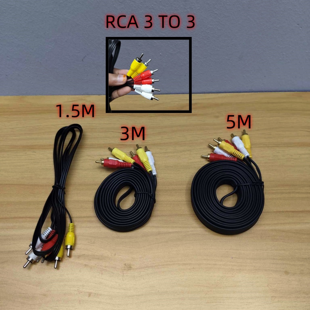 RCA 3 TO 3 /1.5M / 3M /5M AUDIO & VIDEO CONVERTER COLOUR WIRE ...
