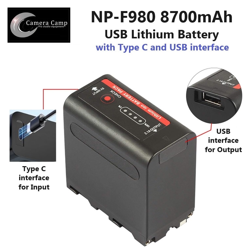 NP-F980 8700mAh Pro USB TO Type-C Lithium Battery /LCD Dual Slot Quick-Charger *with Type C -USB ...
