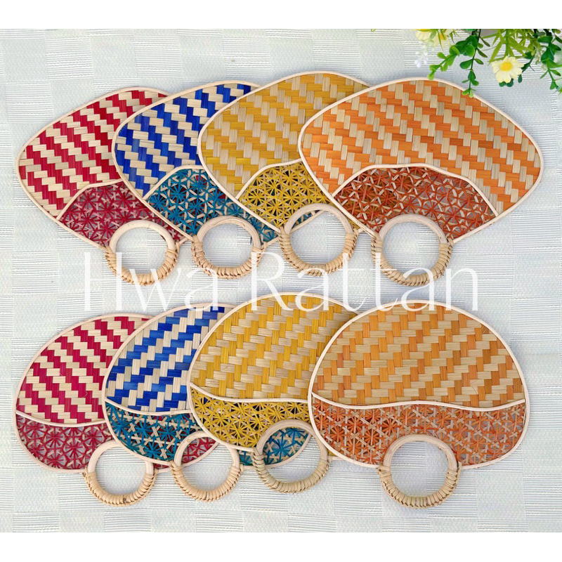 Mini kipas tangan hand fan anyaman buluh rotan kraftangan wall decor ...
