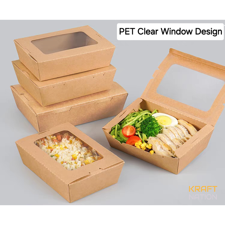 [Bundle] 50pcs Premium Kraft Paper Window Lunch Box with Clear PET ...