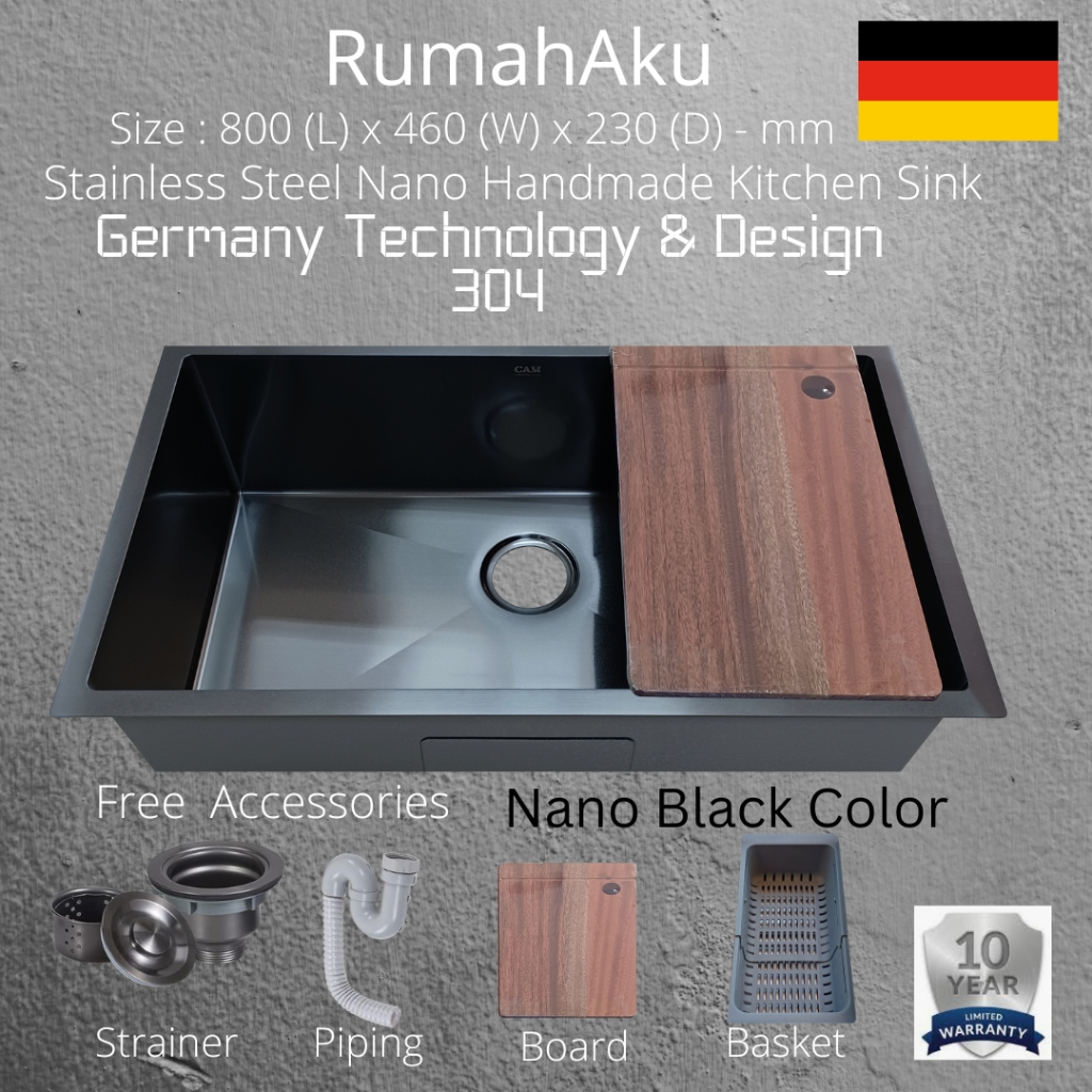 RumahAku 304 Handmade( Besar / Tebal ) Nano Black Kitchen Sink ...