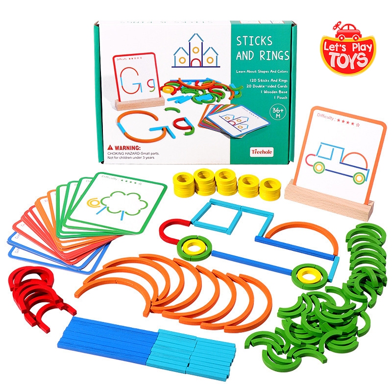 Creative Sticks & Rings Montessori Matching Geometric Puzzle Kids Toys ...