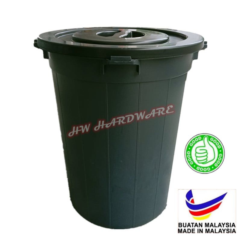 [READY STOCK] 12 Gallon Tong Sampah PVC Garbage Dustbin with cover / Baldi/ Black Dustbin Pail ...