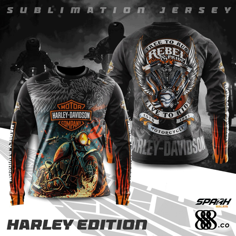 BAJU MOTOR HARLEY DAVIDSON LONG SLEEVE FULL SUBLIMATION READY STOCK ...