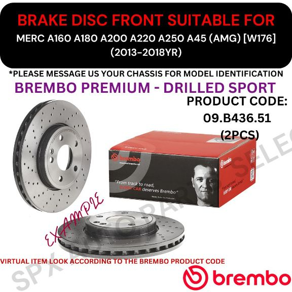 BREMBO GENUINE DISC ROTOR (FRONT) FOR MERC A160 A180 A200 A220 A250 A45 ...