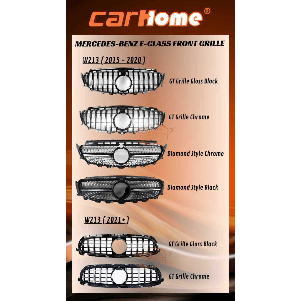 MERCEDES BENZ W213 E CLASS 2015 - 2020 GT FRONT GRILLE BLACK CHROME ...
