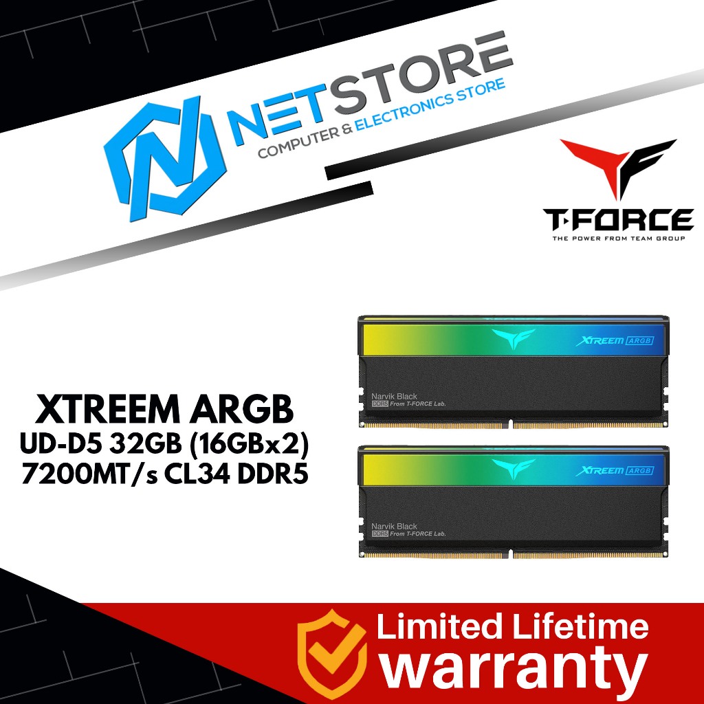 T-FORCE XTREEM ARGB UD-D5 32GB (16GBx2) DDR5 7200 MT/s CL34-42-42-84 1 ...