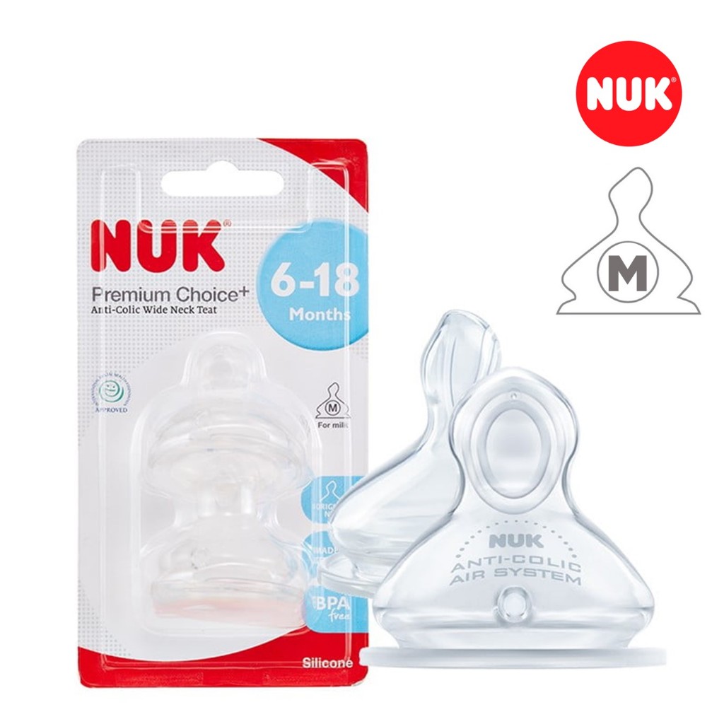 NUK Premium Choice Wide Neck SILICONE / Latex Teat S1 0-6m / S2 6-18M S ...