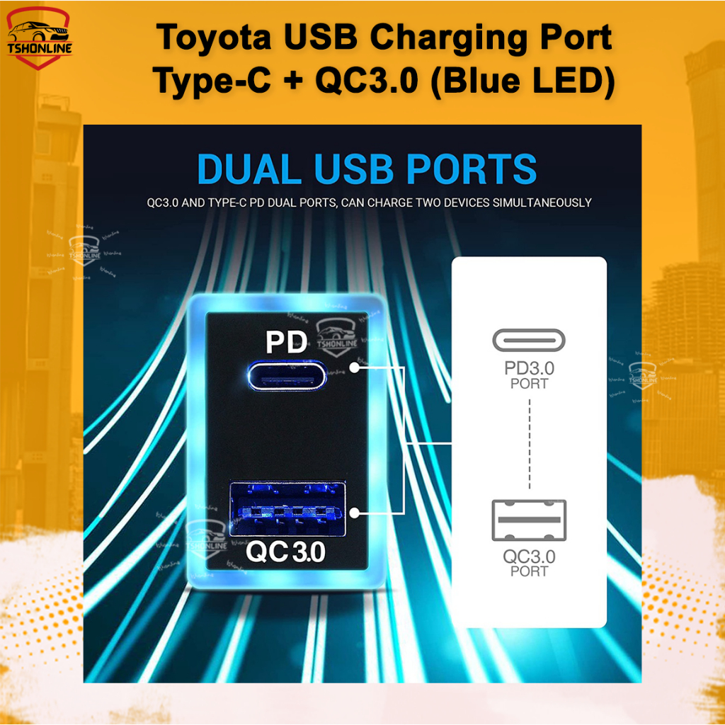 Dual USB Port Kit 6.4A High Speed Charger QC3.0 USB Type-C Port Car ...