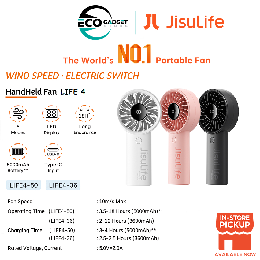 Jisulife Handheld Fan Life4 36000 / 5000mAh LED Display with 12-Blade ...