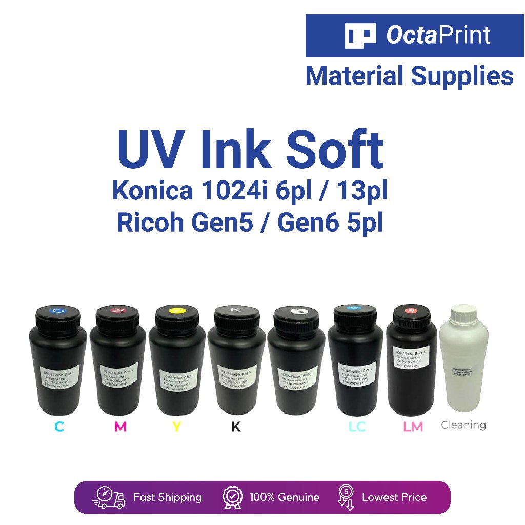 [Ready Stock] UV Ink Soft Konica 1024i 6PL / 13PL & Ricoh Gen5 / Gen6 5PL 1 Liter CMYK, White ...