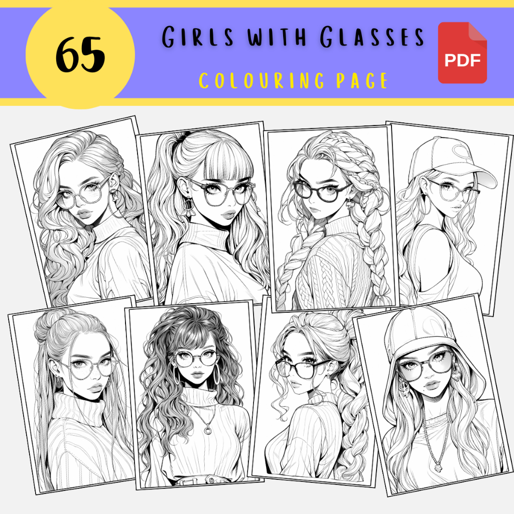 [PDF] A017 Girls with Glasses Colouring Pages | Adult Colouring Book ...