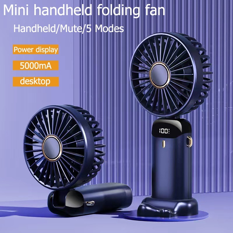 5 Speed Mini Fan Portable Handheld USB Fan Rechargeable LED LCD Display ...
