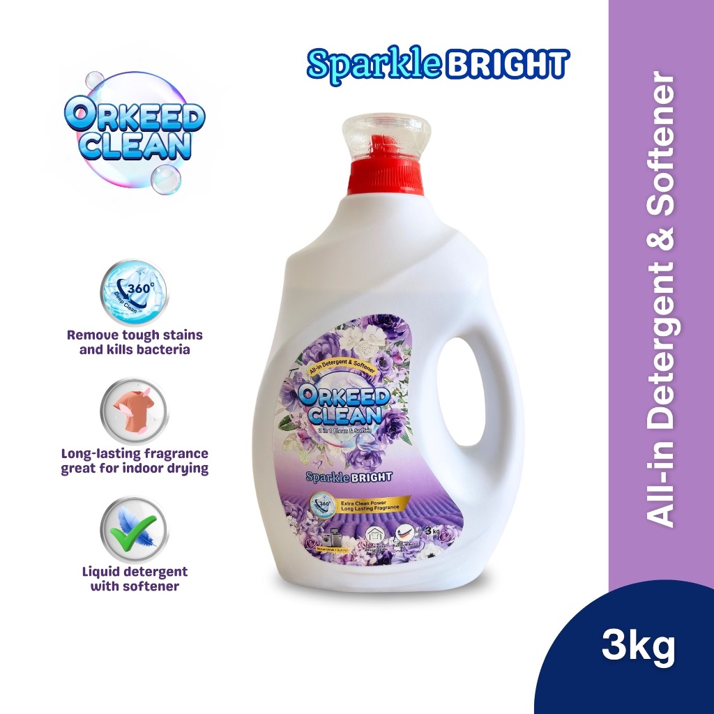 Orkeed Clean 3KG Laundry Liquid Detergent and Softener (Sparkle Bright - Lavender) | Shopee Malaysia