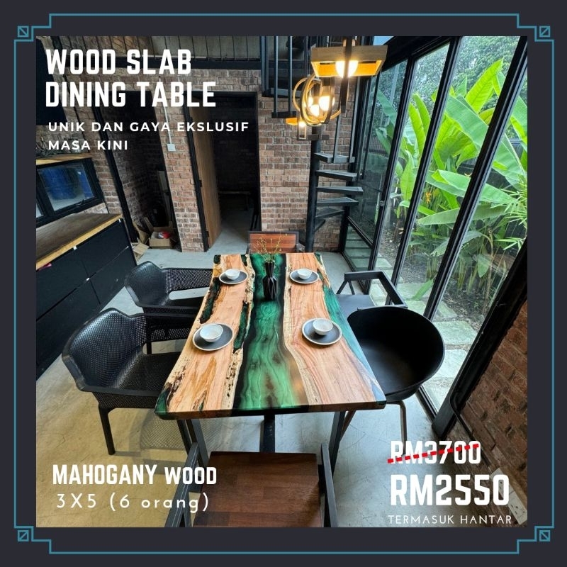Meja makan kayu balak / dining table wood slab / River Dining Table | Shopee Malaysia