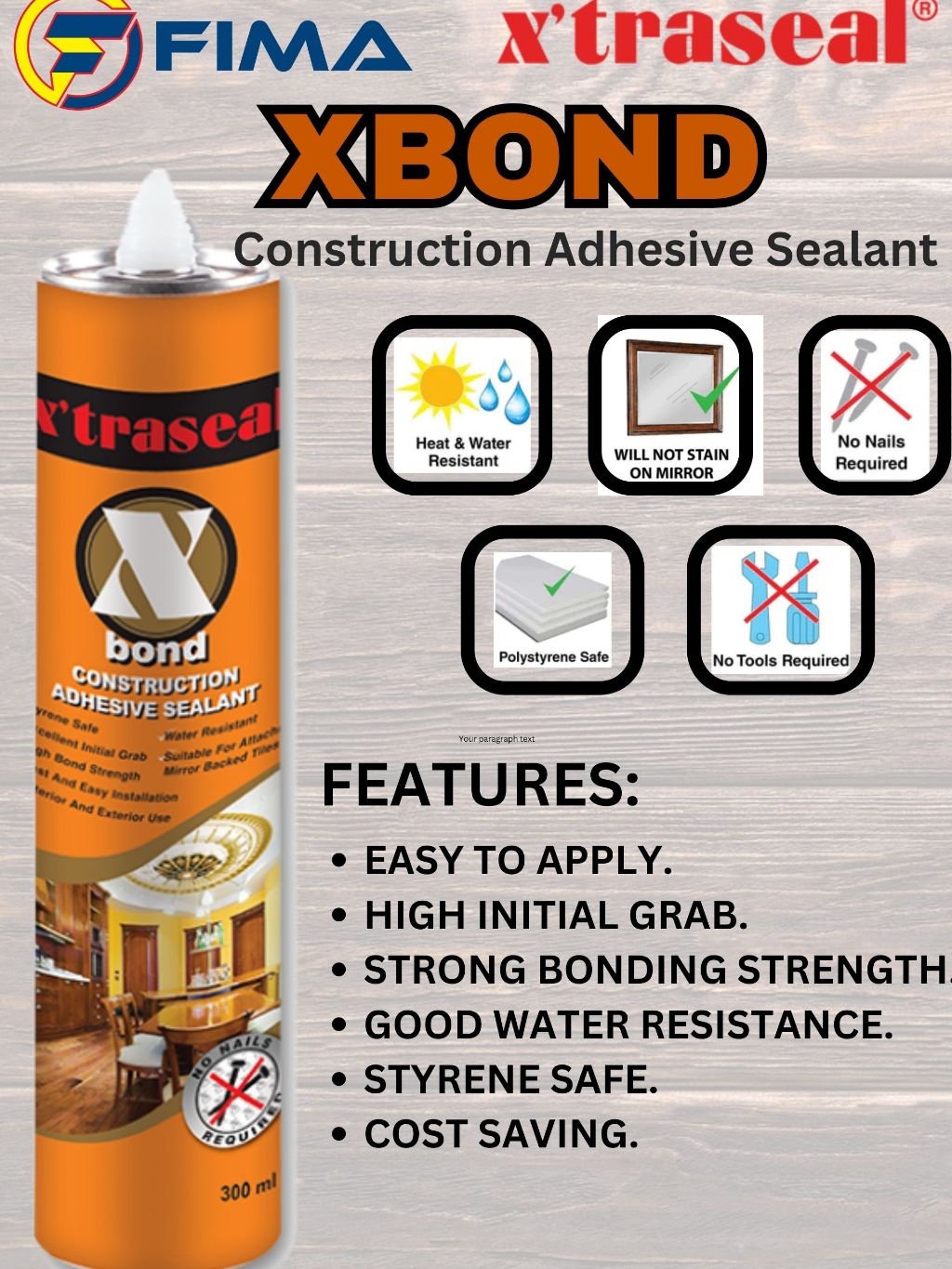 X'TRASEAL X-Bond Construction Adhesive Sealant 320GM / Xbond / Gam Kayu ...