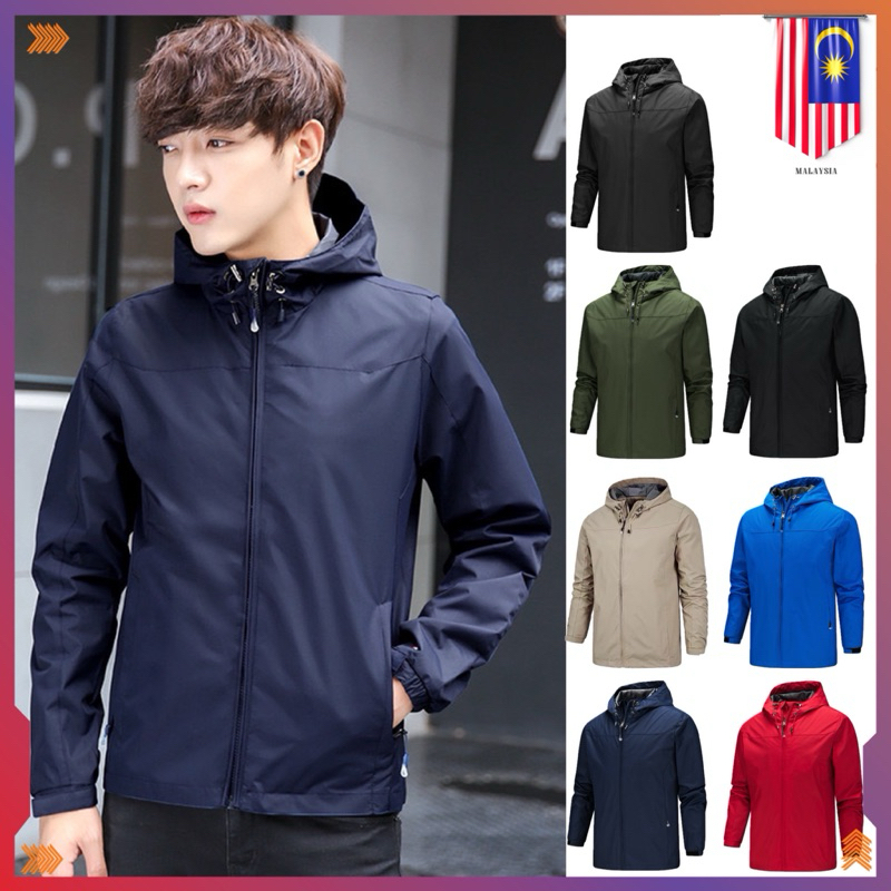 🔥Ready Stock🇲🇾 Waterproof Men's Hooded Jacket with Zipper Pocket ...