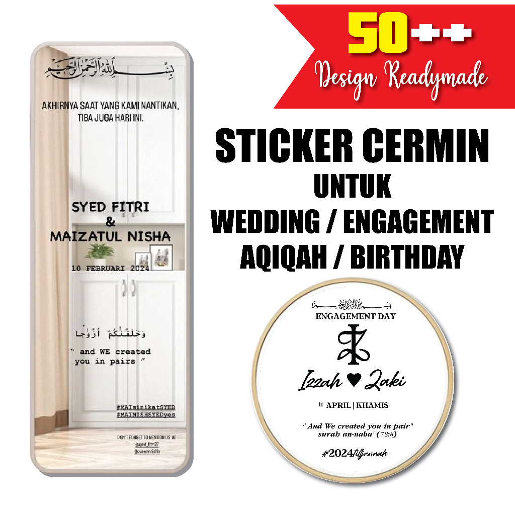 CUSTOM STICKER CERMIN ( STICKER SAHAJA ) UNTUK AQIQAH/WEDDING ...