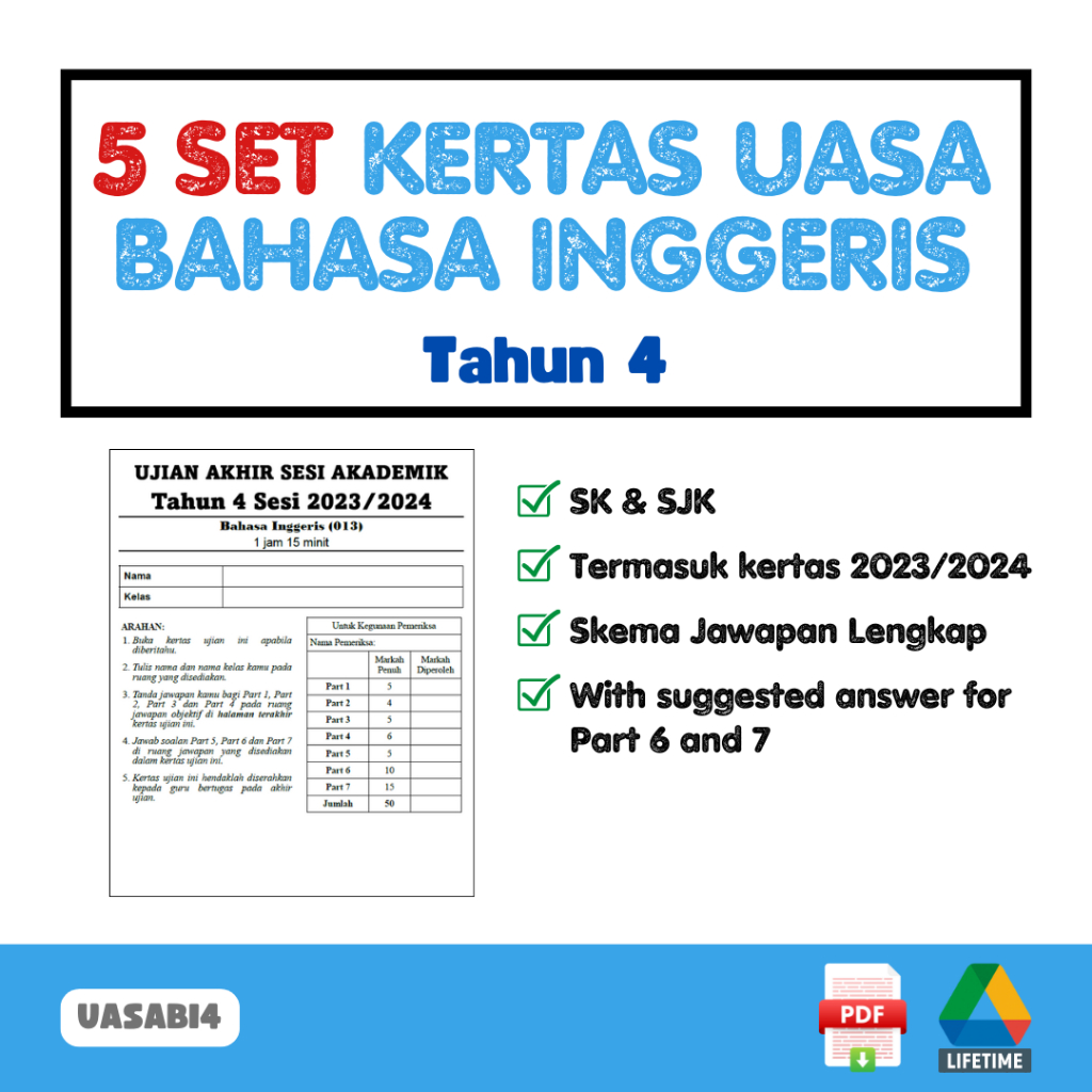 [PDF] UASA BI Tahun 4 SK/SJK 5 SET Kertas Bahasa Inggeris English Paper Primary 4 英文 4 年级 ...