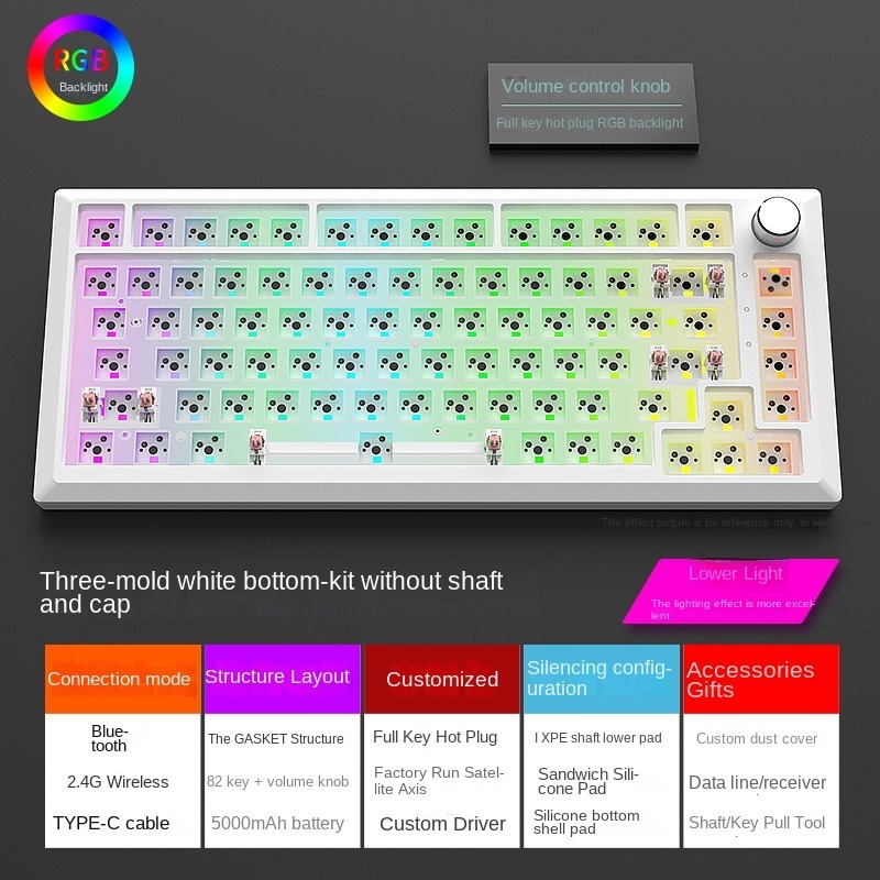 DK75 82 Key Mechanical Keyboard Kit RGB Backlit Bluetooth 2.4G Wireless ...
