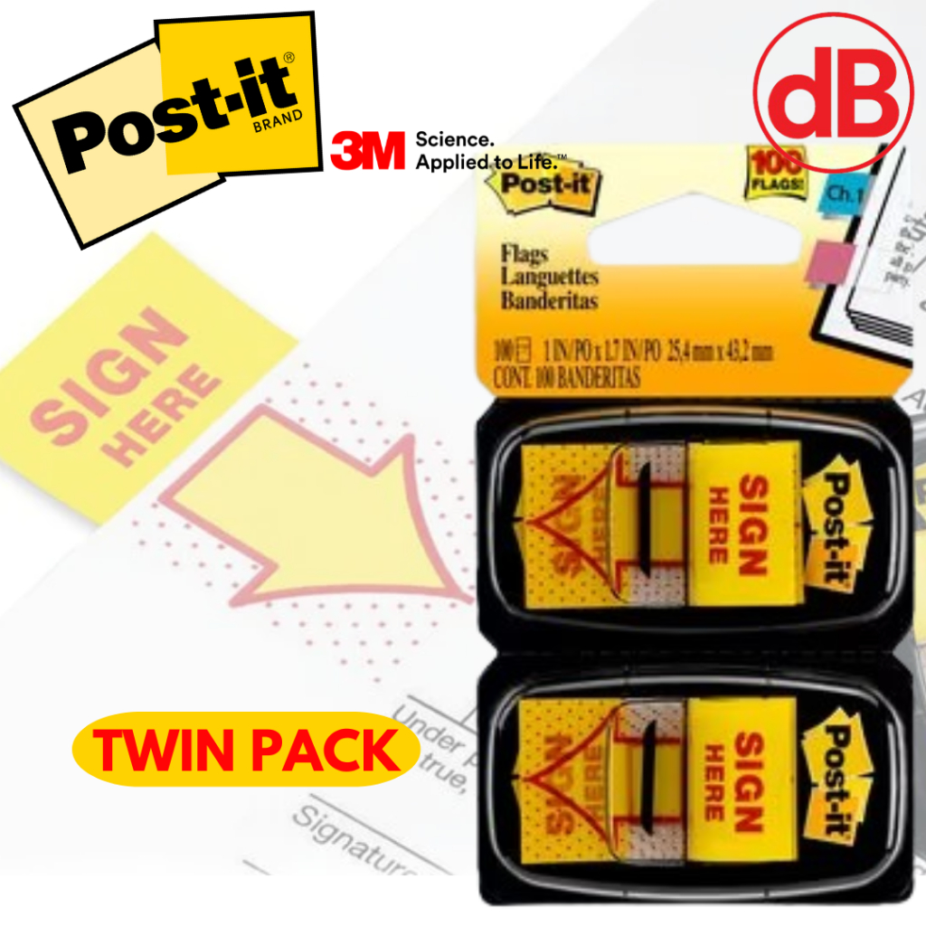 3M Post-it Flag [SIGN HERE] Twin Pack 1.0" x 1.71" (50s/dispenser ...