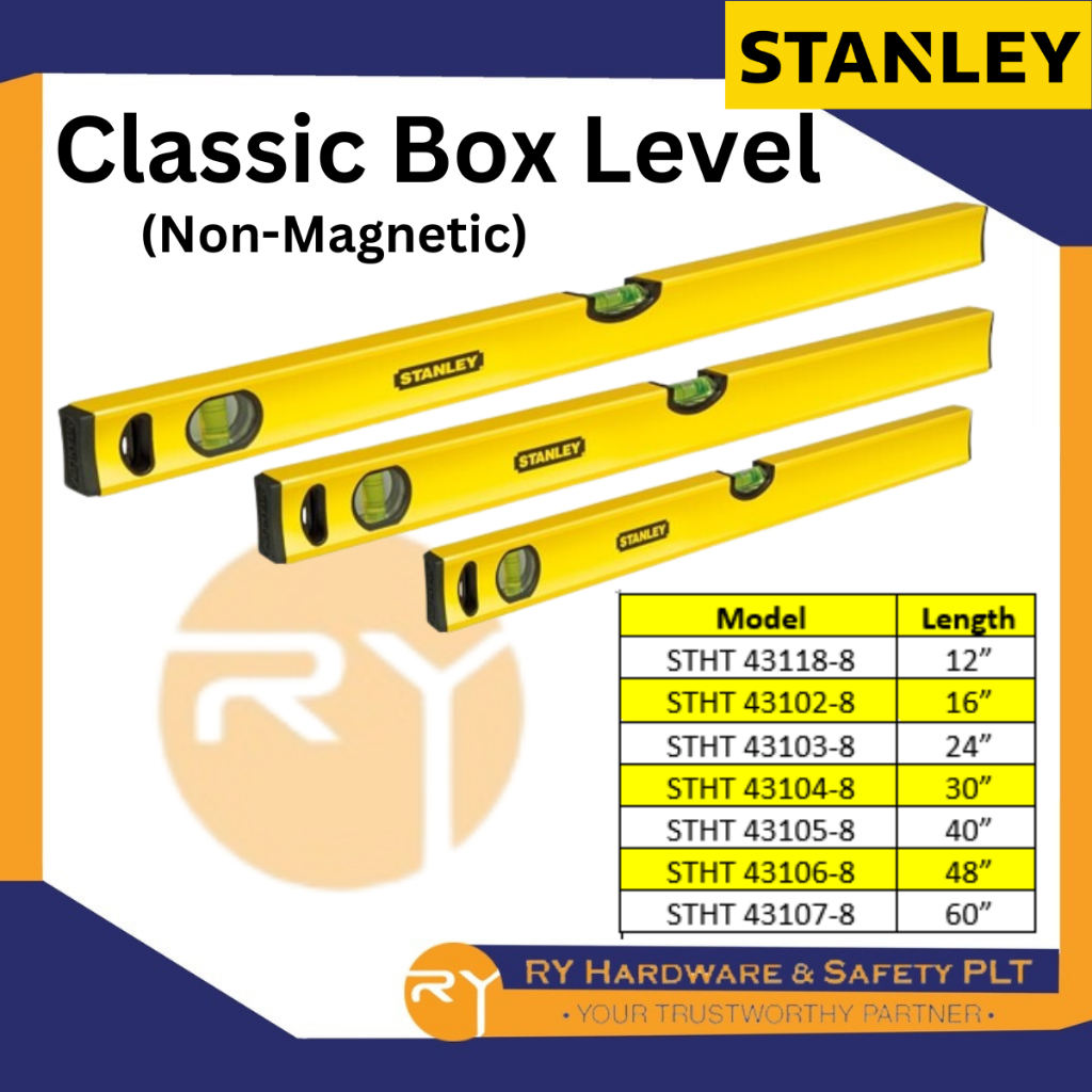 STANLEY 43118 Classic Box Level Non- Magnetic 12" to 60" Heavy Duty ...
