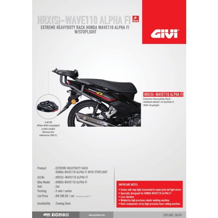 Combo Set Givi Rack Honda Wave Alpha 110 Fi HRX Rack with Baseplate LED ...