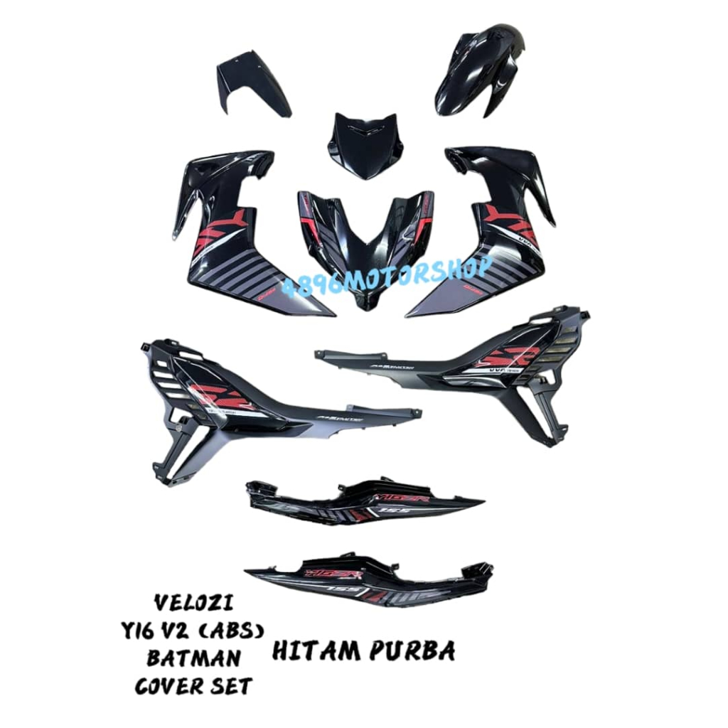 VELOZI BATMAN DESIGN COVER SET Y16 Y16ZR V1 V2 ABS PURBA HITAM / PURBA ...