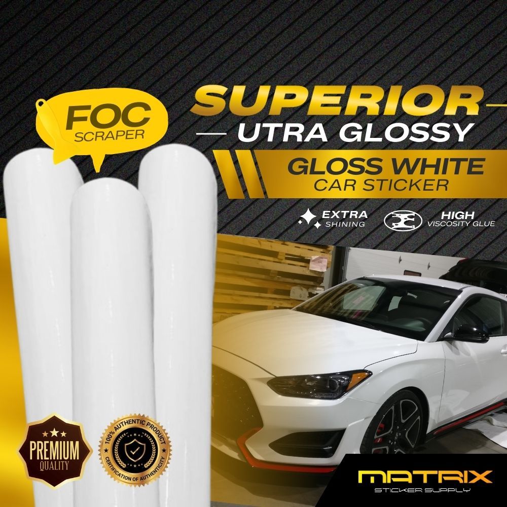 PREMIUM GLOSSY WHITE KERETA STICKER(152CM-90CM)stiker CAR wrap film ...