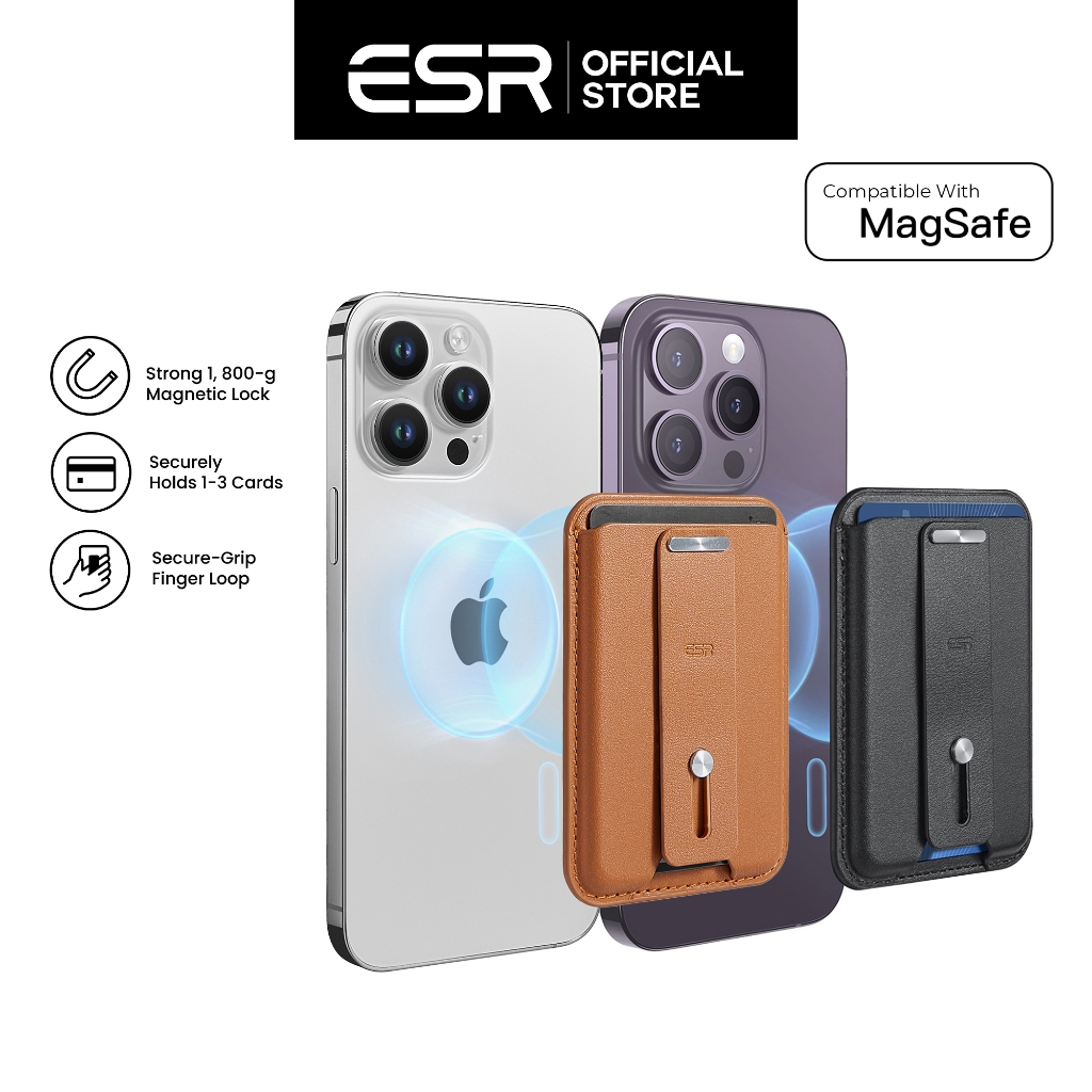 ESR HaloLock Magnetic Vegan Leather Wallet with MagSafe Compatible and Finger-loop Grip - 2K612 ...