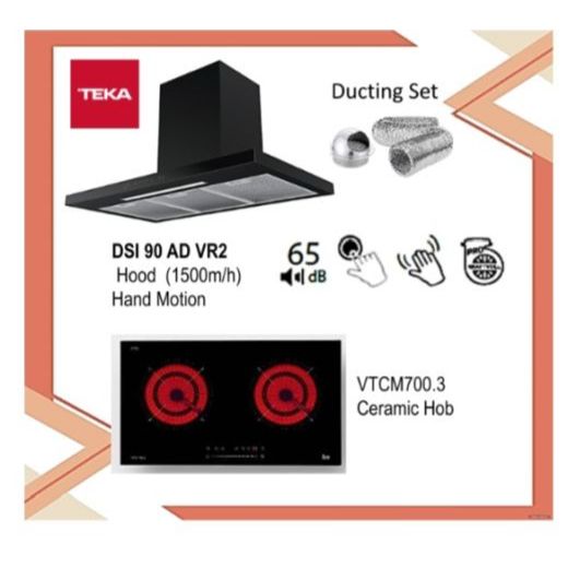Teka DSI 90 AD VR2 Hood (1500m3/h) + VTCM 700.3 Ceramic Hob with ...