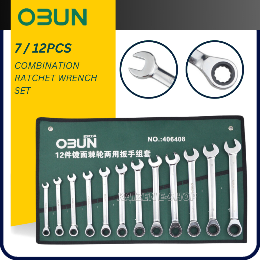 OBUN 7 / 12 Pcs Combination Ratchet Wrench Set (8-19MM) | Shopee Malaysia
