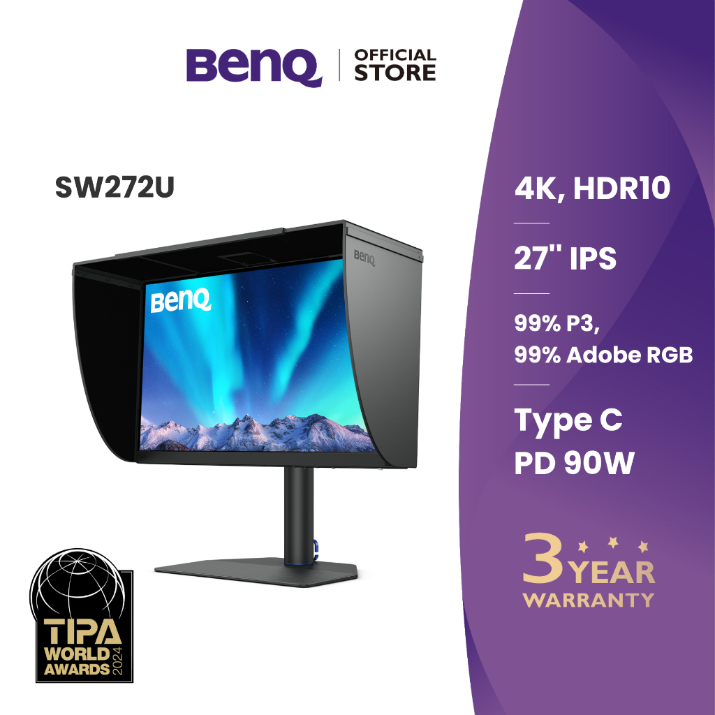 BenQ SW272U｜27-inch 4K Adobe RGB 90W USB Type-C Photographer Monitor ...